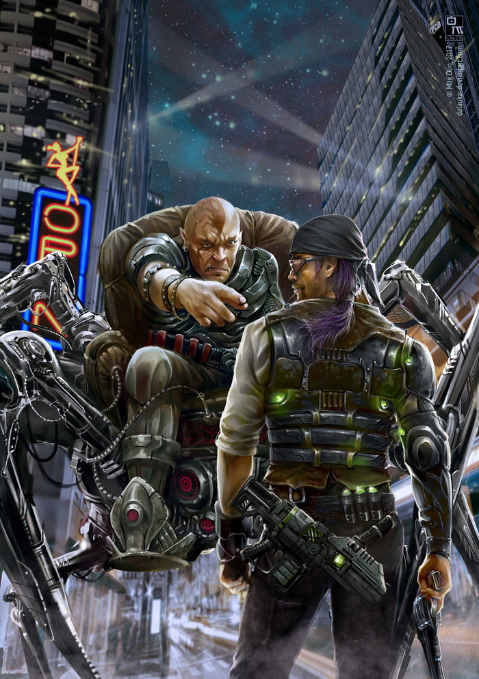 Иллюстрация Dark Run by Mike Brooks в стиле 2d, биомеханика,