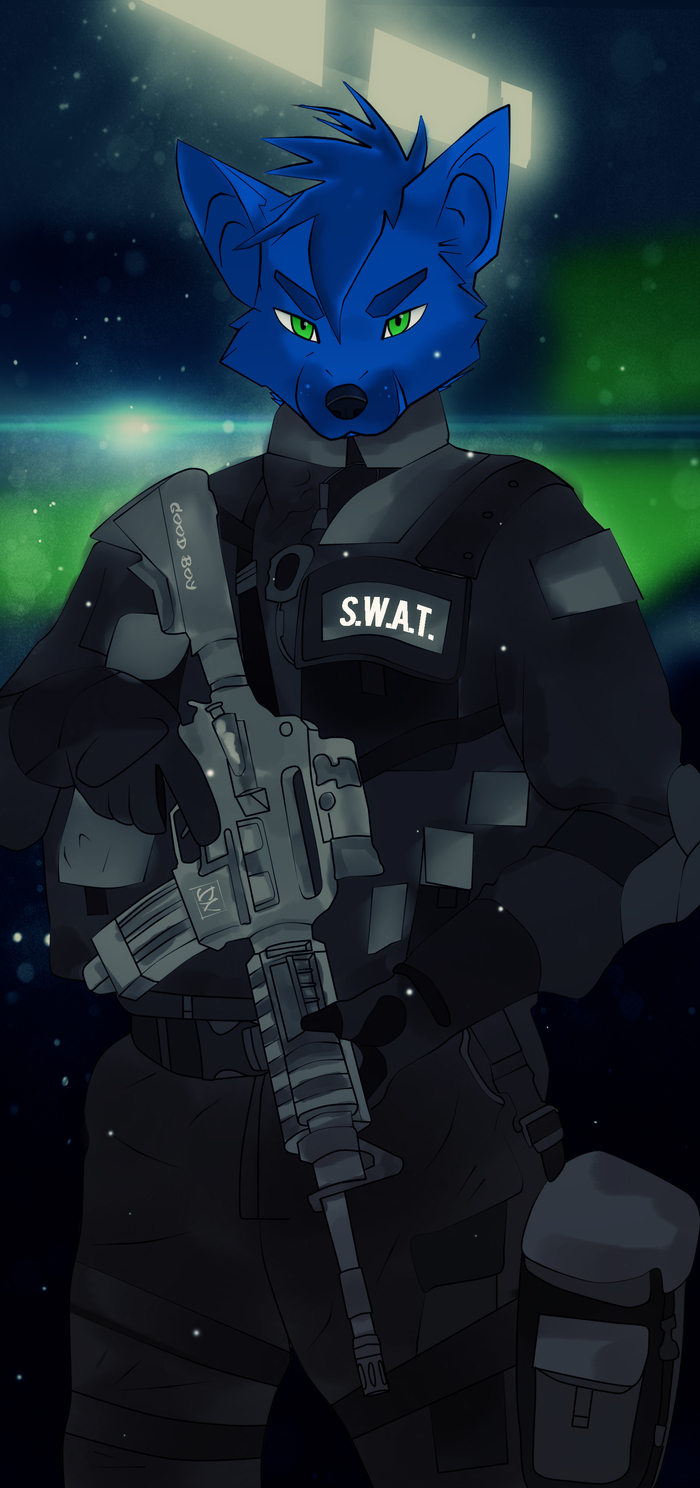 Иллюстрация Furry (SWAT) в стиле 2d, game dev, компьютерная графика