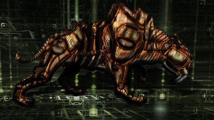 Иллюстрация Cybertooth в стиле 2d, биомеханика, кибер панк