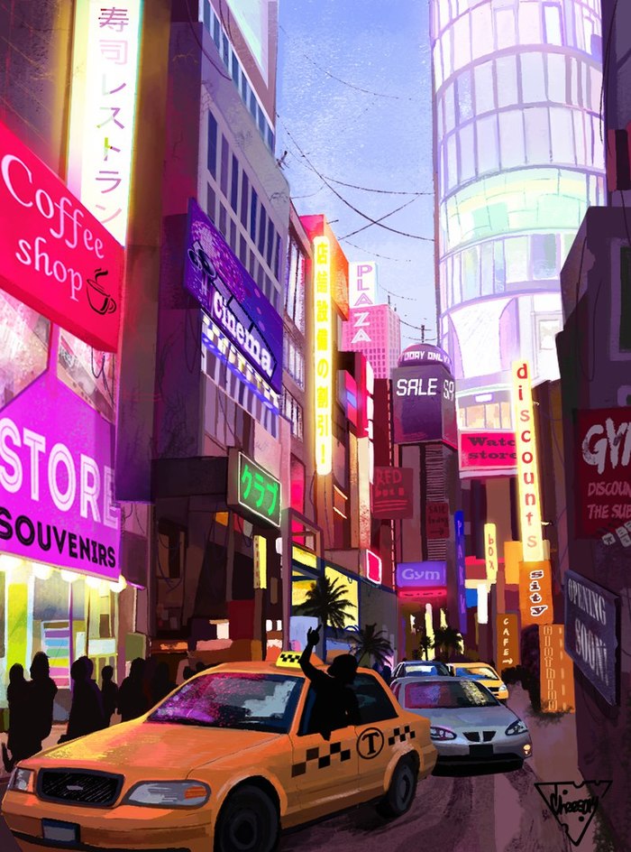 Иллюстрация Город огней в стиле 2d, cg, game dev | Illustrators.ru