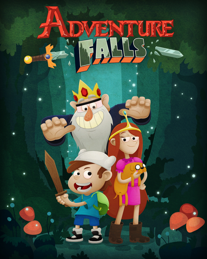 Иллюстрация Adventure Falls в стиле 2d, компьютерная графика,