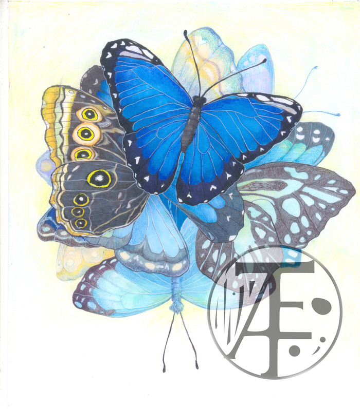 Иллюстрация Blue butterflies. Синие бабочки в стиле 2d