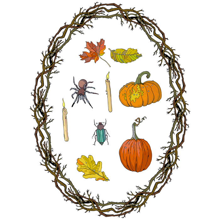 Иллюстрация Венок из осенних веток. в стиле готический, графика,