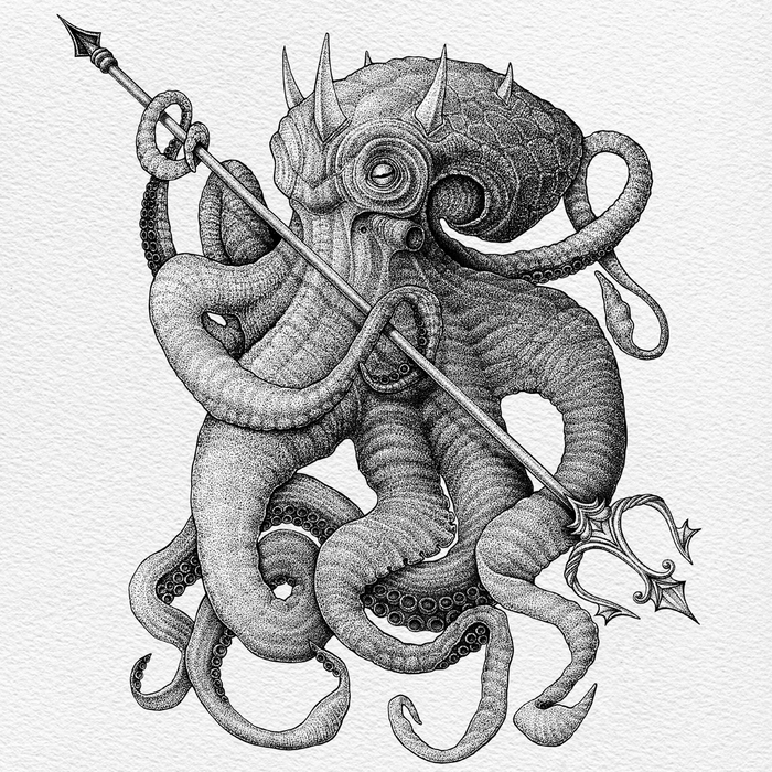 Иллюстрация "Kraken" в стиле 2d, графика, книжная графика