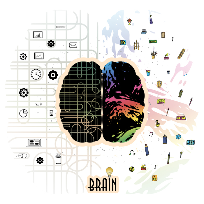 Иллюстрация the human brain. technical and creative half в стиле