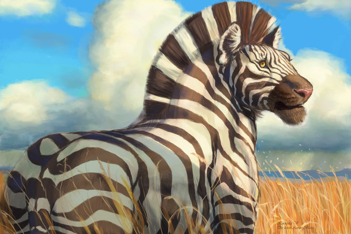 Иллюстрация Зебра-Лев в стиле анимационный, детский, компьютерная