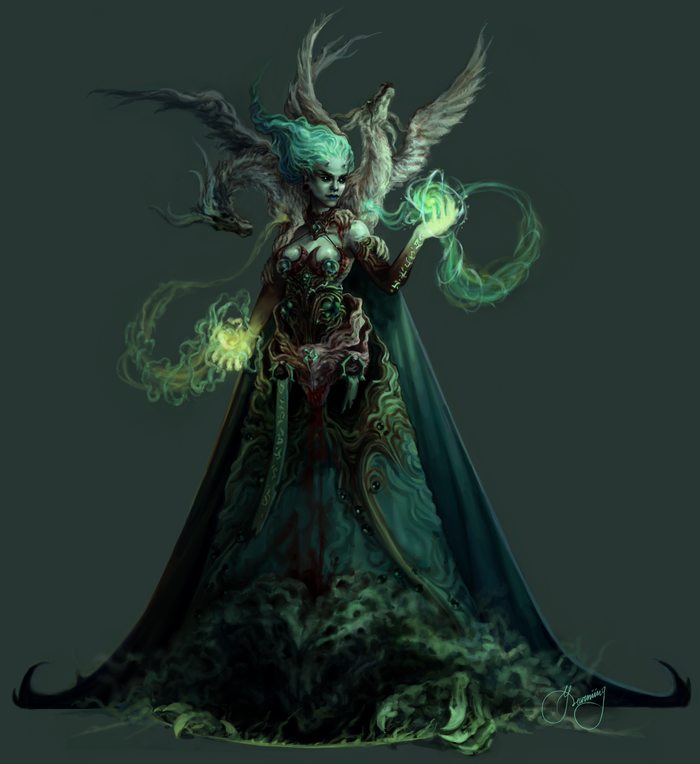 Иллюстрация Demon Summoner/Призывающая Демона в стиле 2d, game dev,