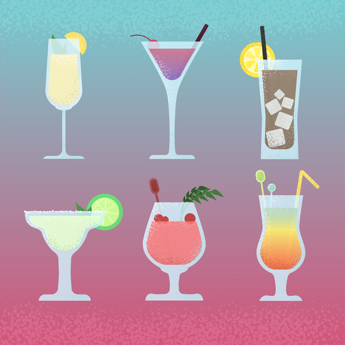 Иллюстрация Шесть видов коктейлей в стиле 2d, веб-дизайн, графика