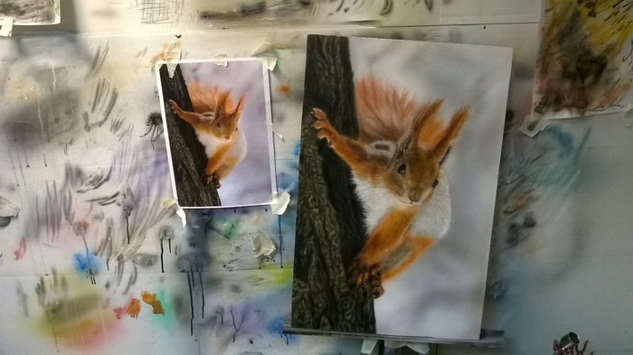 Иллюстрация Пушистая белка в стиле живопись, реализм