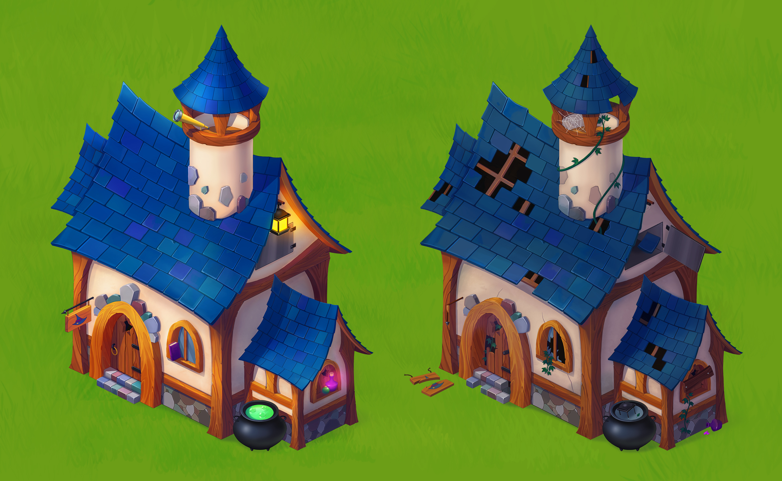 Иллюстрация Домик волшебника в стиле 2d, cg, game dev