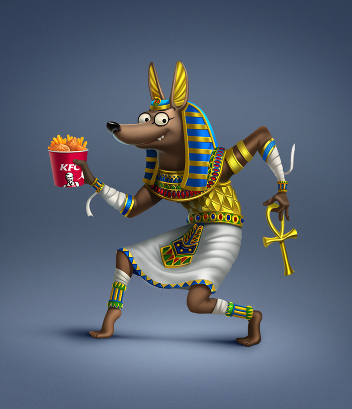 Иллюстрация KFC Sogood For Gods. Персонаж Анубис в стиле 2d,