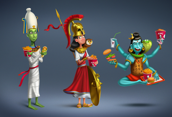 Иллюстрация KFC Sogood For Gods. Персонаж Осирис Афина Шива в