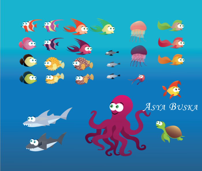 Иллюстрация Angry Hungry Fish в стиле 2d, game dev, детский