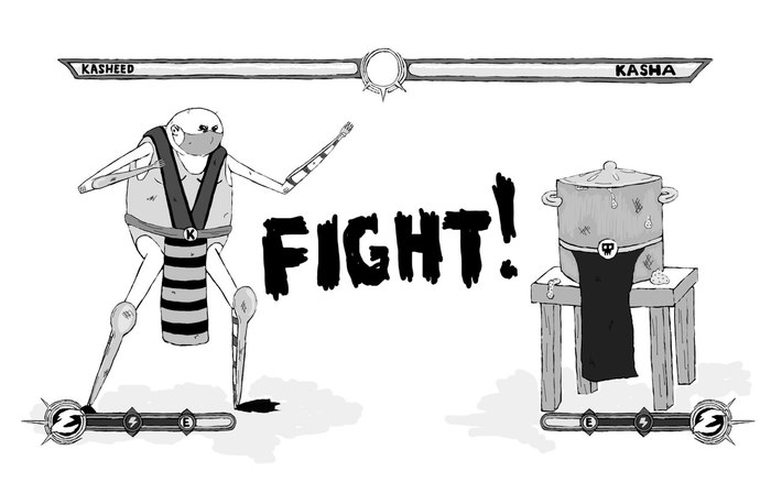 Иллюстрация Fight! в стиле 2d, персонажи, примитивизм