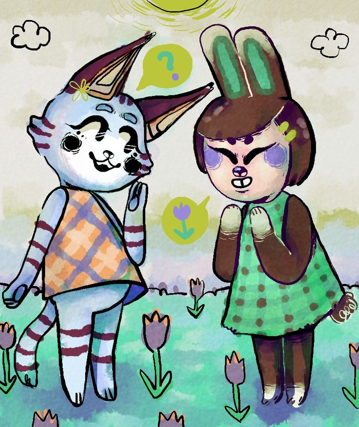Иллюстрация animal crossing в стиле 2d, компьютерная графика,