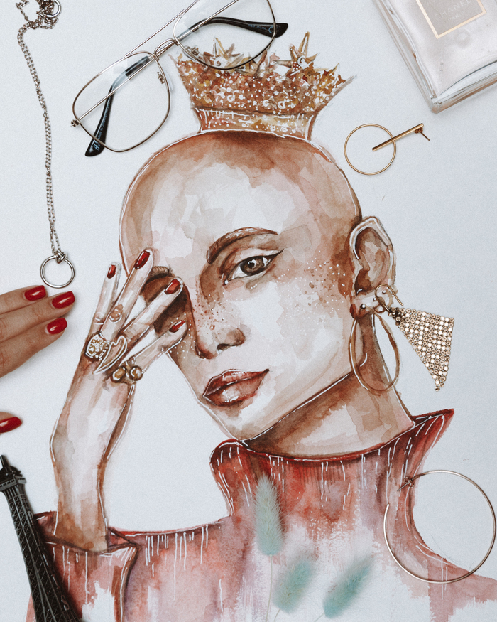 Иллюстрация bald queen в стиле журнальный, мода и красота