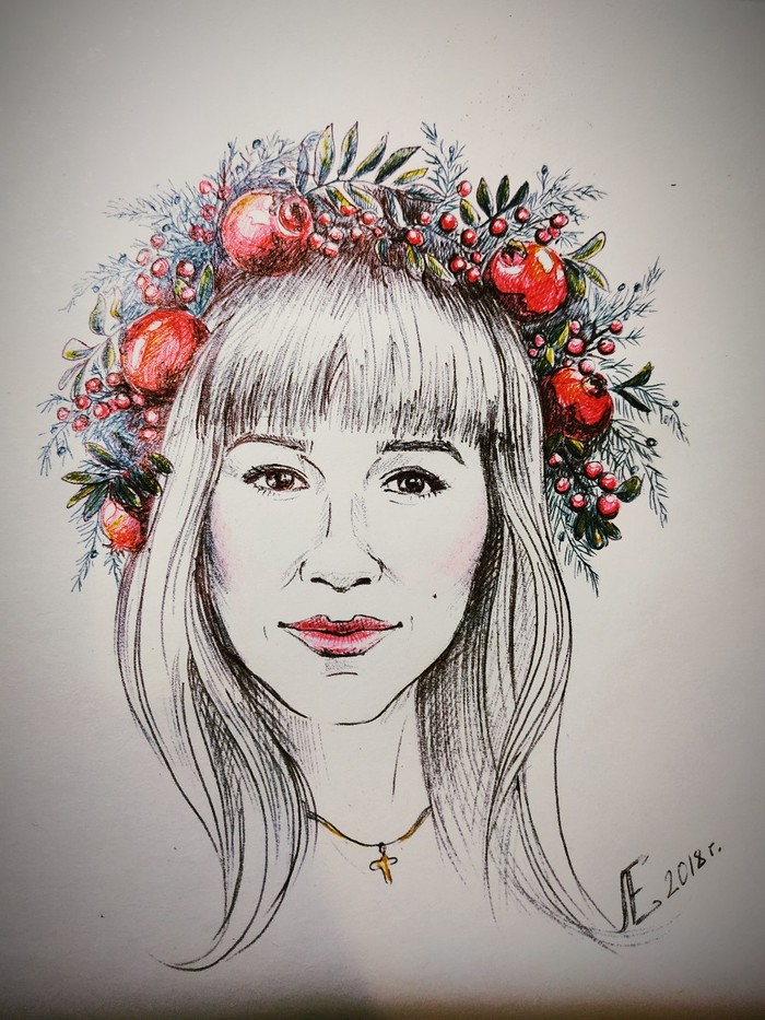 Иллюстрация Гранатовый венок в стиле графика | Illustrators.ru