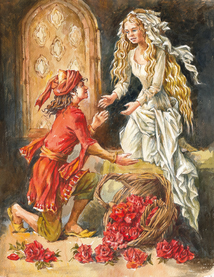 Иллюстрация Флор и Бланшефлор. в стиле классика, книжная графика,