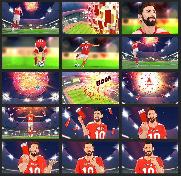 Иллюстрация Messi&Alfa в стиле 2d, скетчи, сториборд