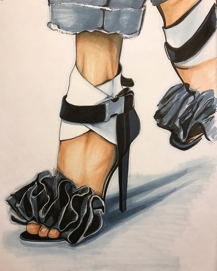 Иллюстрация Работа для конкурса. Туфли. Маркеры в стиле мода и