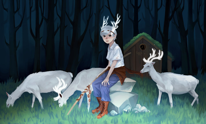 Иллюстрация Лунный оленевод в стиле 2d, cg, готический