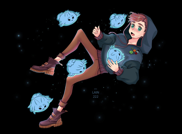 Иллюстрация мальчишка с милыми пампухами в стиле 2d, game dev,