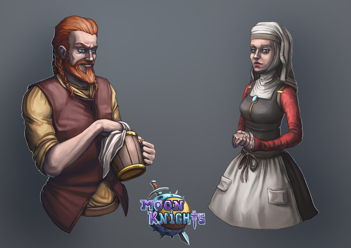 Иллюстрация Трактирщик и Сестра Милосердия в стиле 2d, cg, game dev