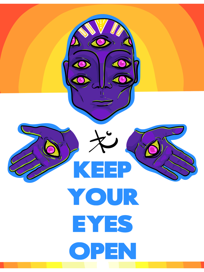 Иллюстрация Keep your eyes open в стиле графика, компьютерная