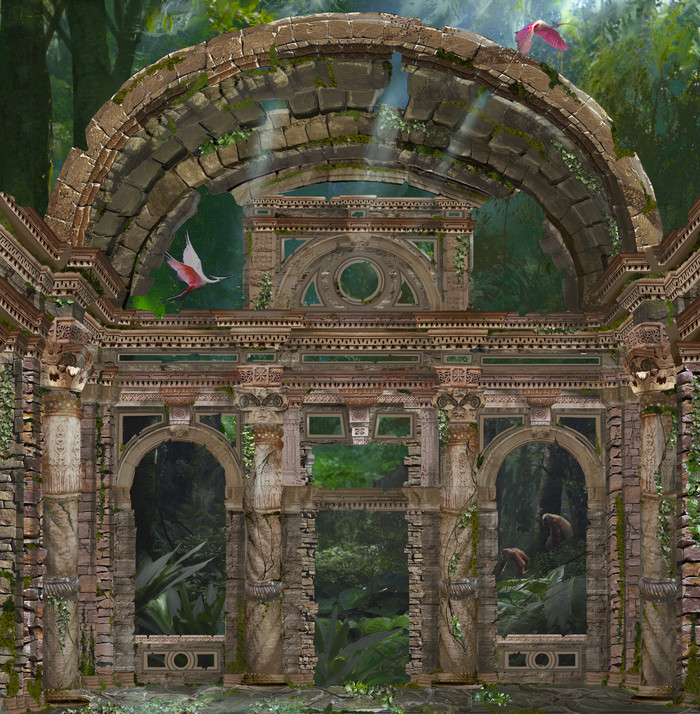 Иллюстрация Matte painting для 3d mapping show в стиле 2d