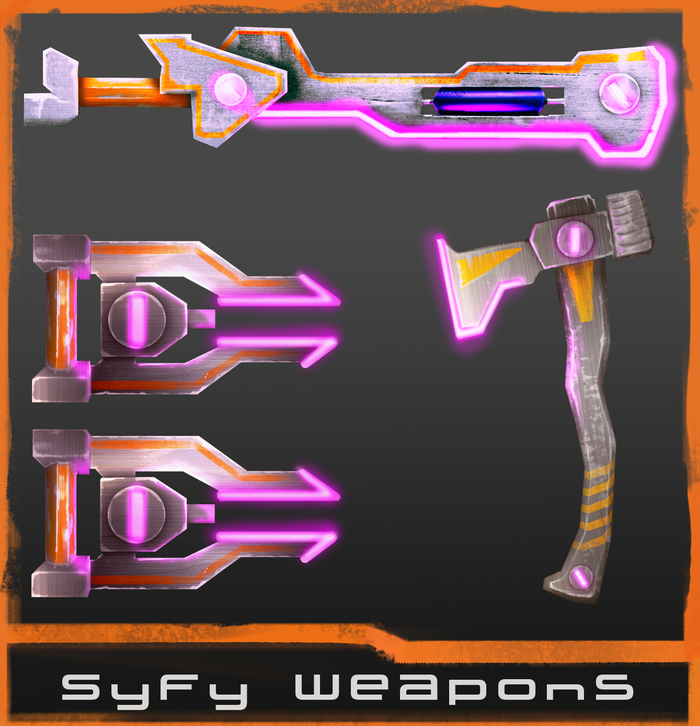 Иллюстрация SyFy weapons в стиле 2d, game dev, кибер панк