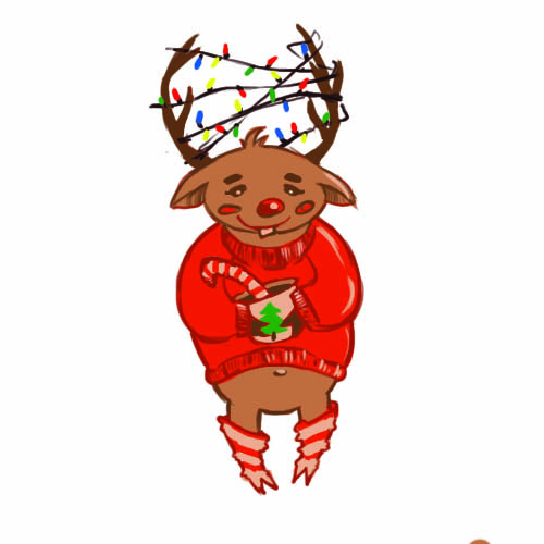 Иллюстрация Новогодний олень в стиле 2d, декоративный, детский