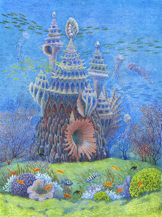 Иллюстрация Дворец морского царя в стиле книжная графика