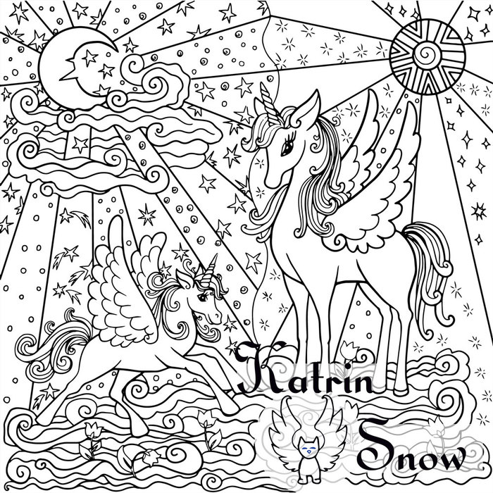 Иллюстрация Семья единорогов в стиле 2d, графика, декоративный