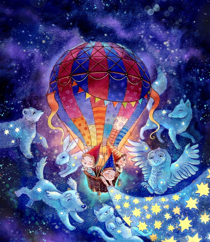 Иллюстрация На воздушном шаре в стиле детский