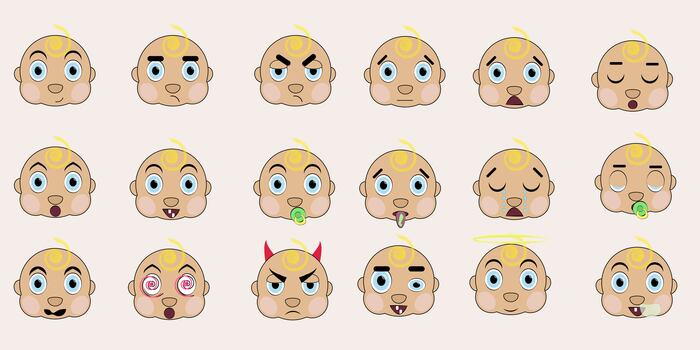 Иллюстрация Лицо малыша. Разные выражение эмоций. в стиле персонажи