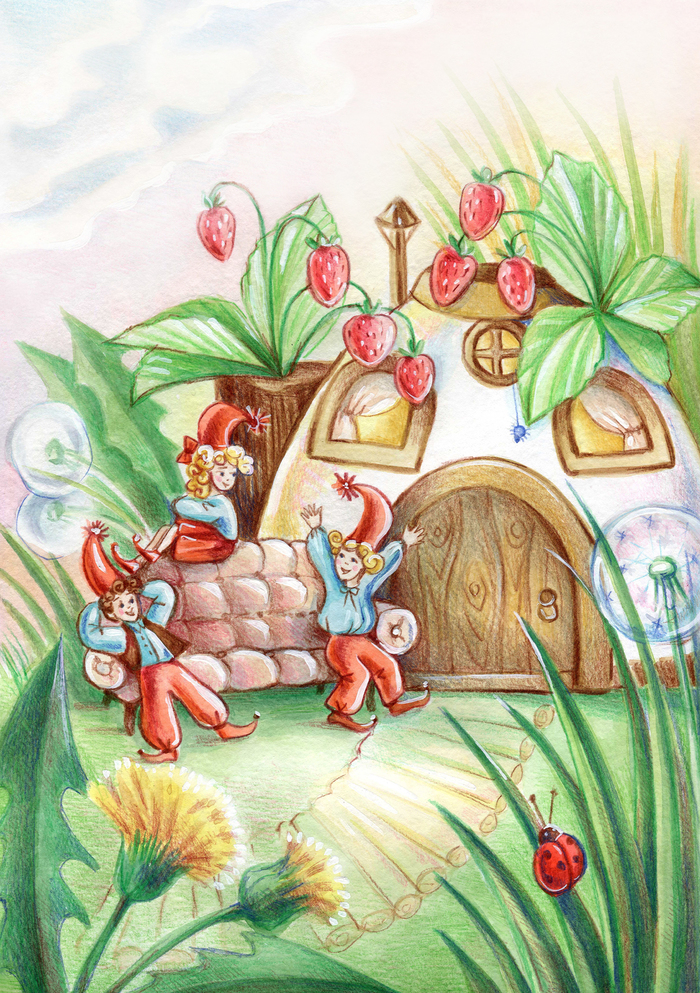 Иллюстрация Маленький гномик в стиле детский, книжная графика,