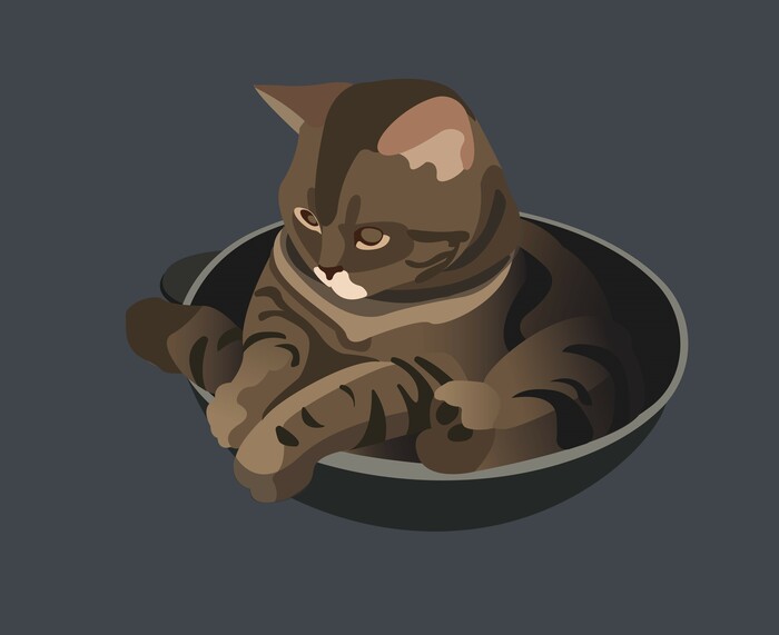 Иллюстрация cat in a frying pan в стиле персонажи