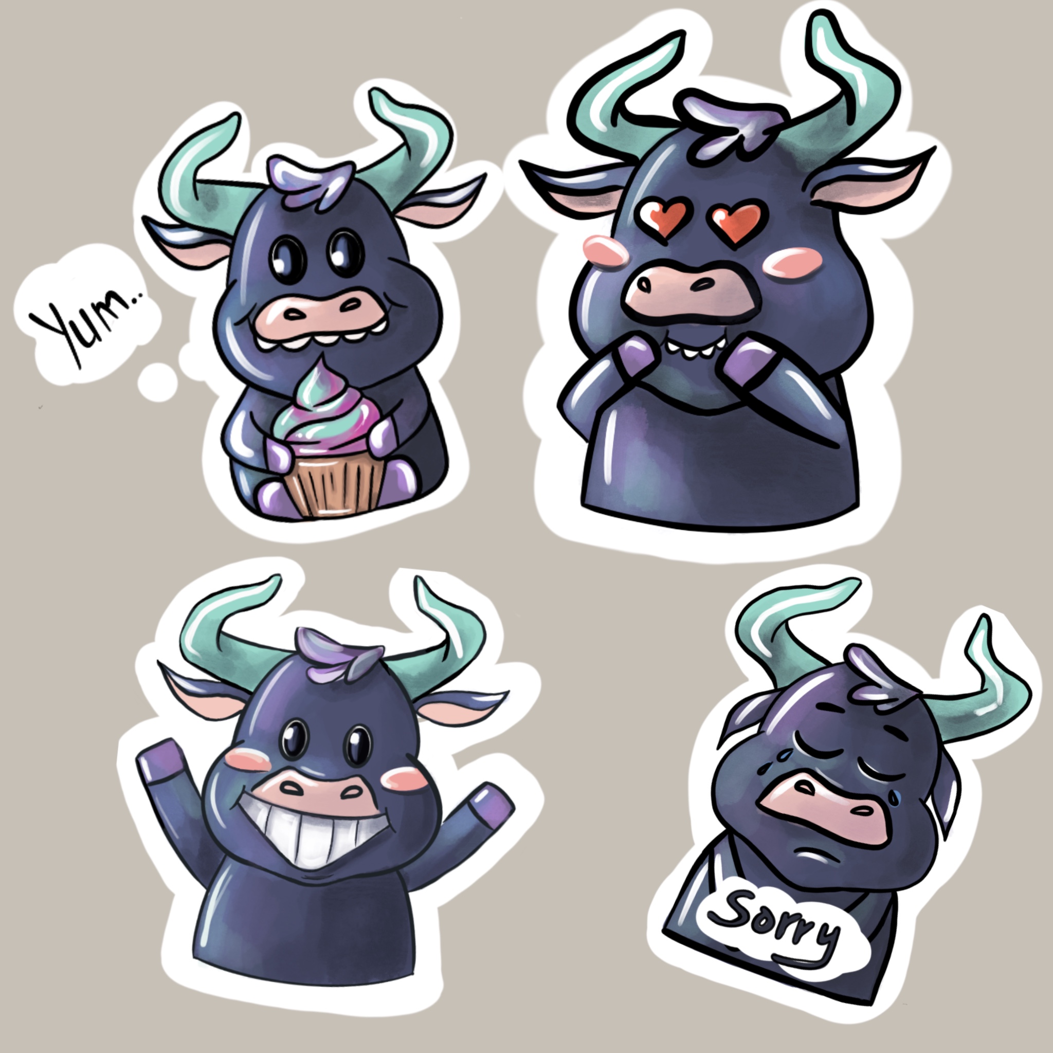 Иллюстрация Sticker pack | cute ox | Illustrators.ru