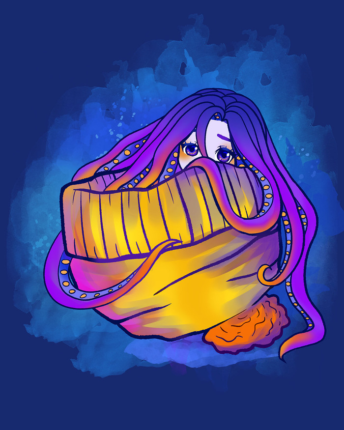 Иллюстрация The octopus is can freezing too в стиле 2d