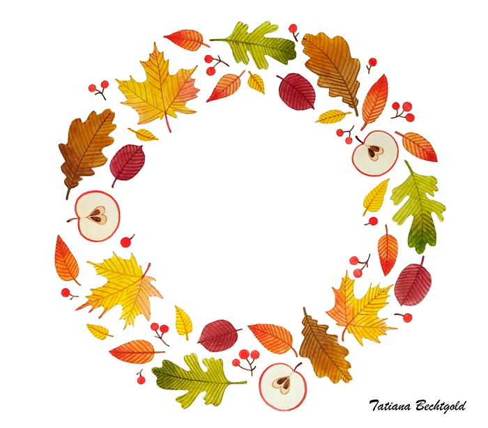 Иллюстрация Венок из листьев в стиле декоративный, книжная графика