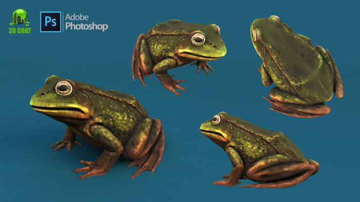 Иллюстрация 3d модель лягушки + текстуры. в стиле 3d, cg, game dev