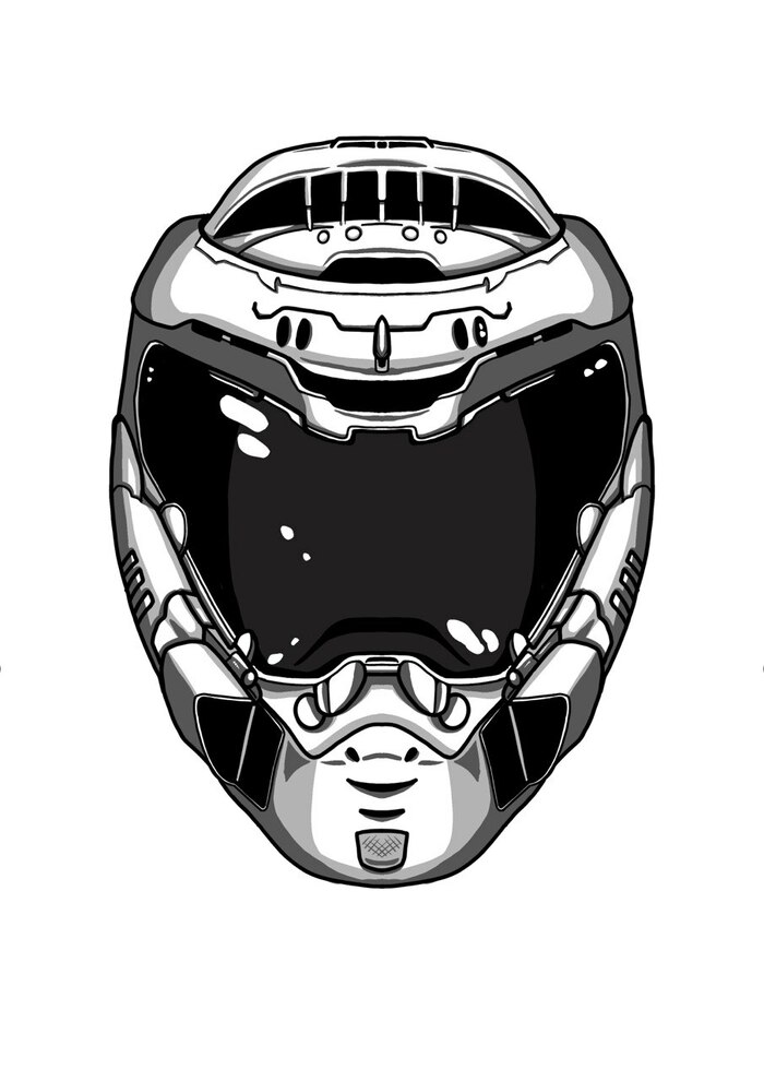 Иллюстрация DoomGuy’s Helmet в стиле 2d, компьютерная графика,