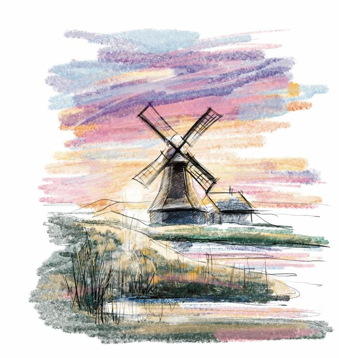 Иллюстрация Серия "Мельницы" в стиле книжная графика,