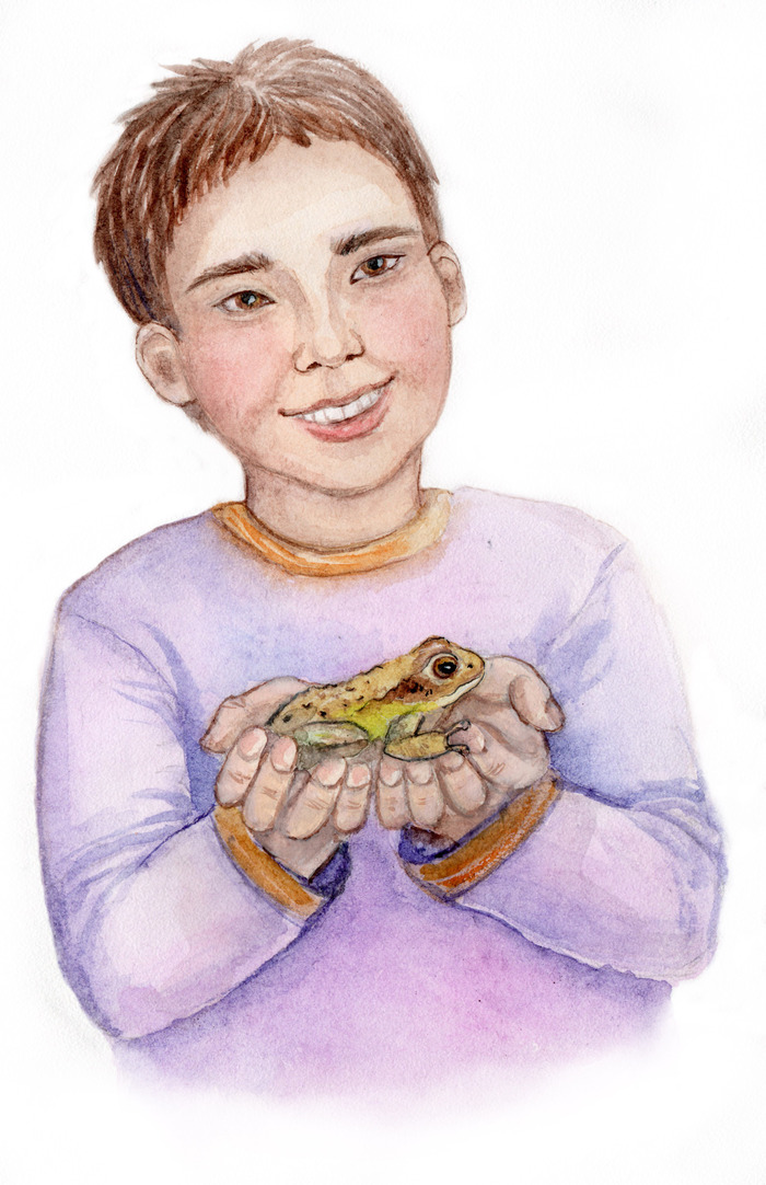 Иллюстрация Мальчик с лягушкой в стиле детский | Illustrators.ru
