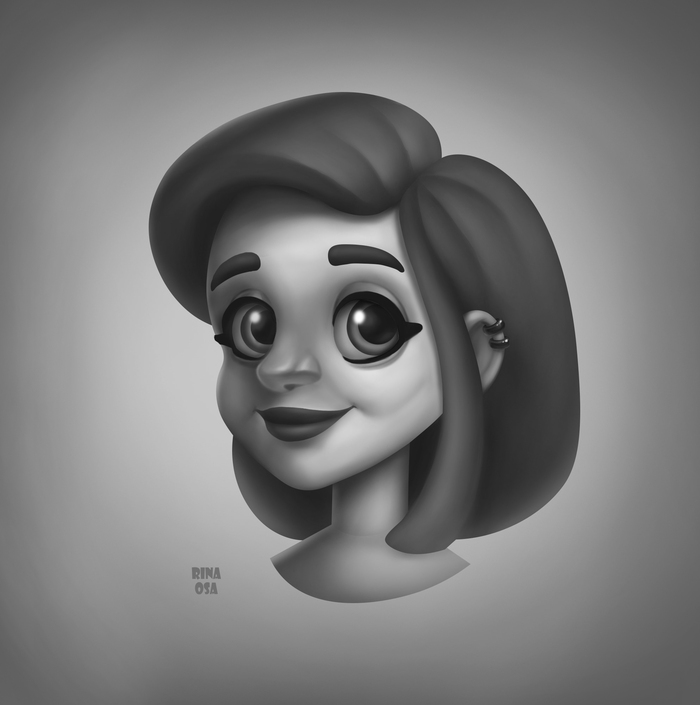 Иллюстрация Cartoon Girl Black and White в стиле 2d, game dev,