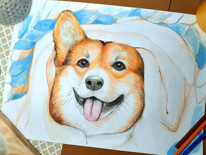 Иллюстрация Корги в стиле живопись | Illustrators.ru