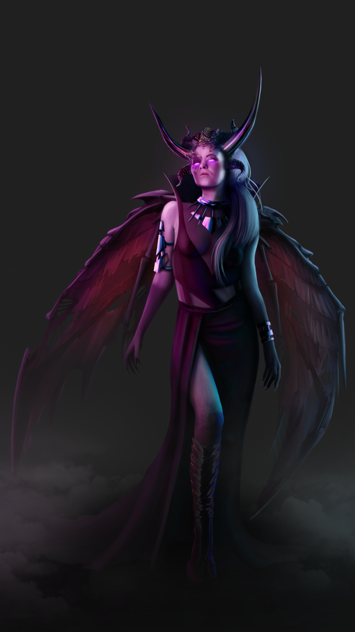 Иллюстрация Neon demon в стиле game dev | Illustrators.ru