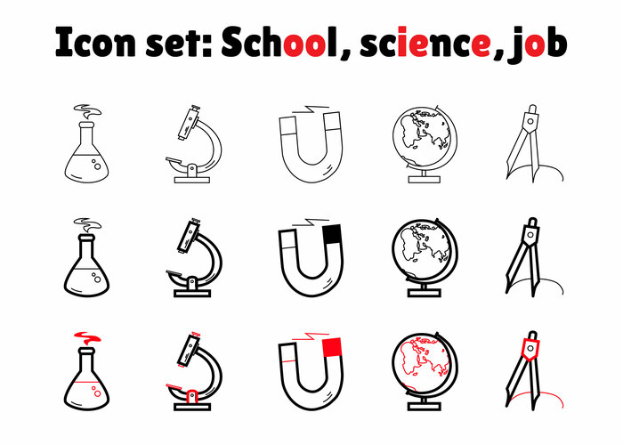 Иллюстрация School, science, job icon set | Illustrators.ru