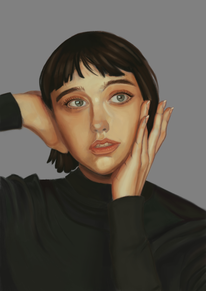 Иллюстрация Девушка с каре в стиле портрет | Illustrators.ru