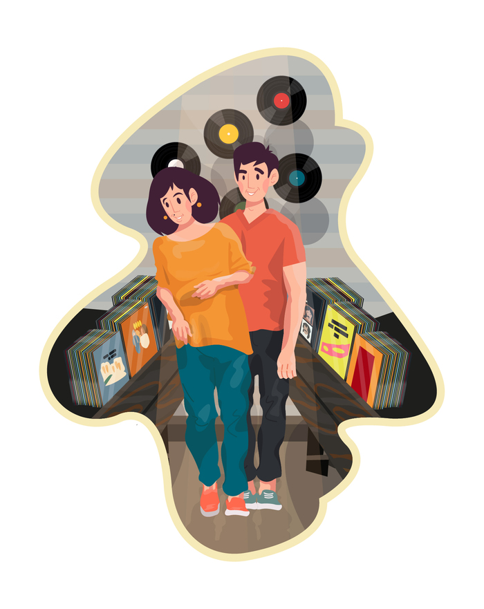 Иллюстрация Vinyl Record Store в стиле 2d | Illustrators.ru